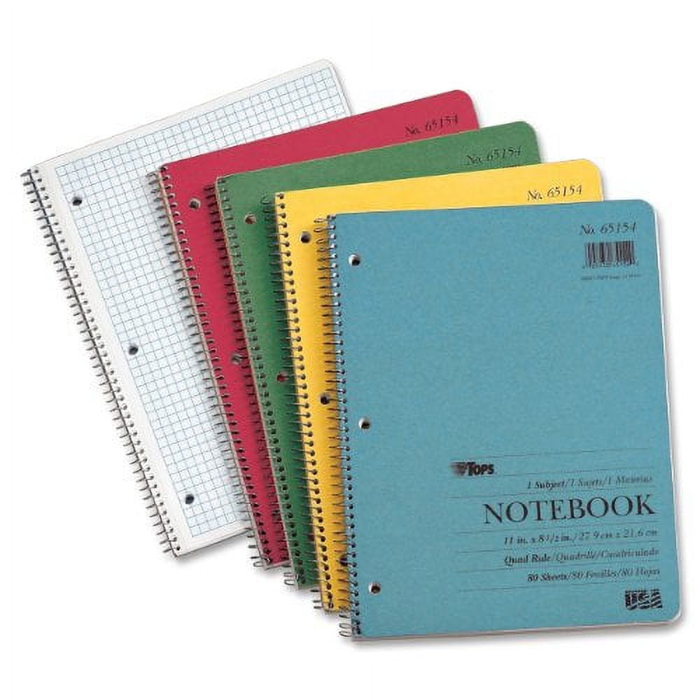 Notebook, Quad Ruled, 3HP, 80 Sheets, 11"x8-1/2", Ast TOP65154 ...