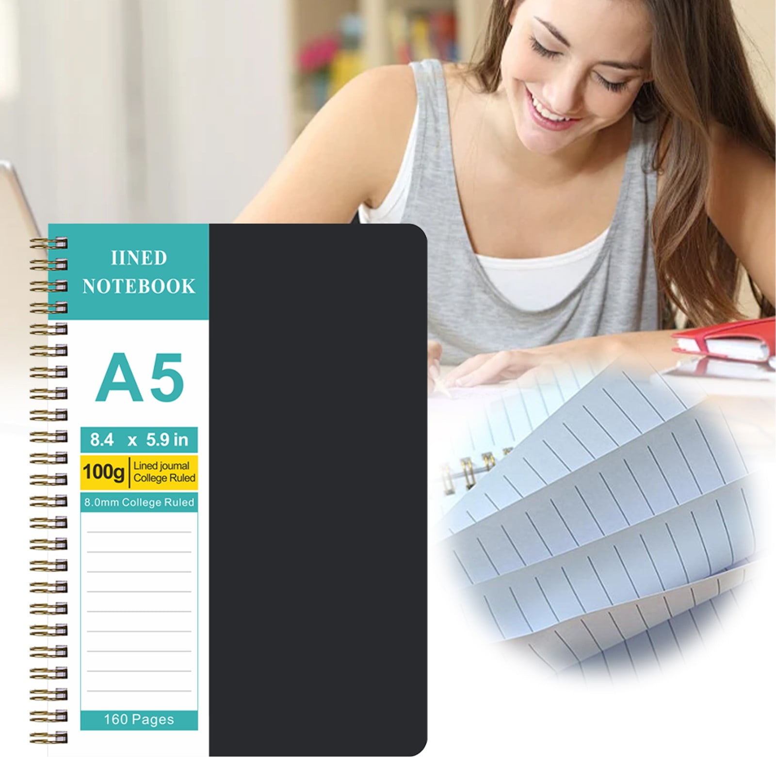 Notebooks Wide Ruled, Tyeign Notebook 5 Pieces Notebook 5.9 "X 8.38" 70 ...