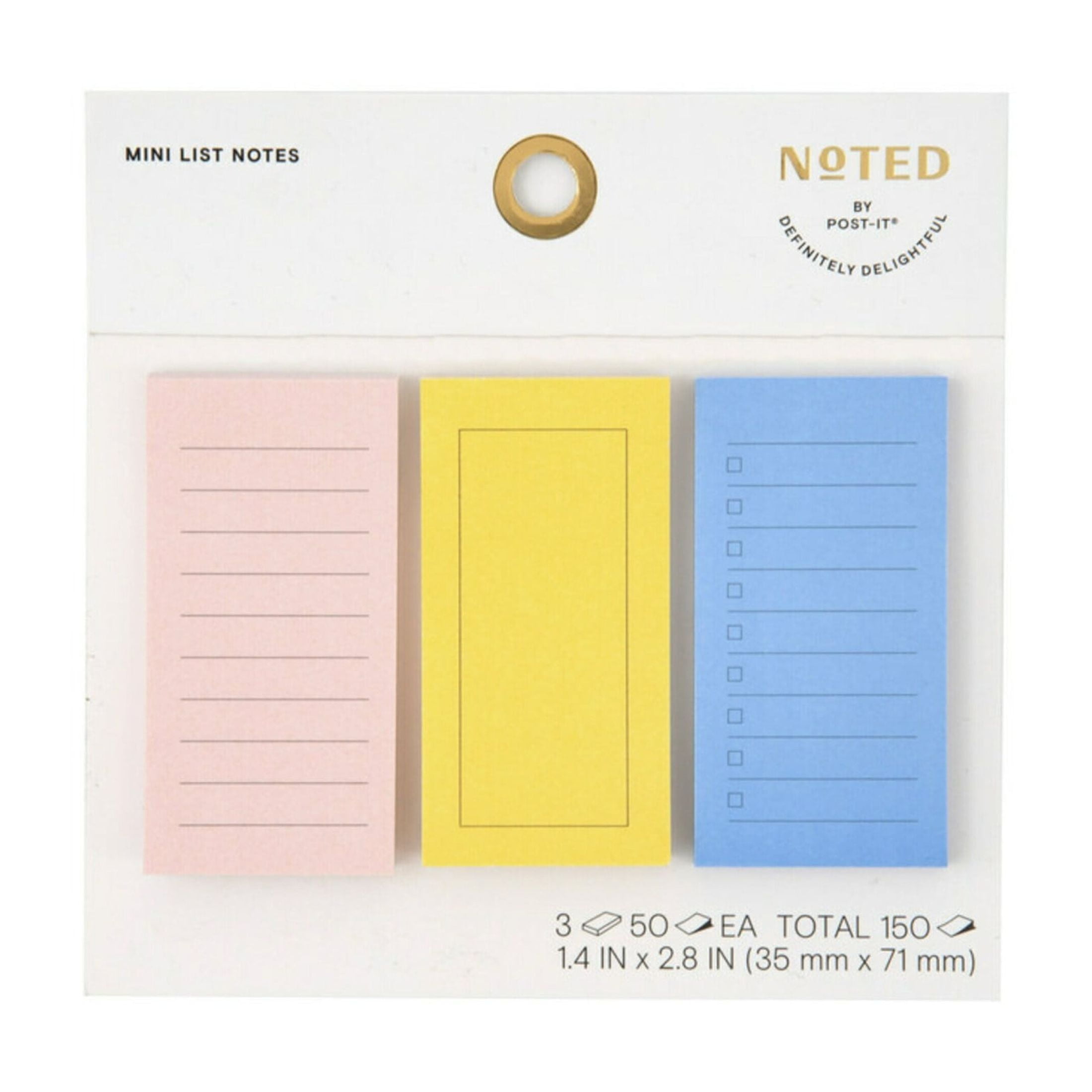 Noted by Post-it, Mini List Notes, Pink, Yellow, Blue, 1.4 in. x 2.8 in ...