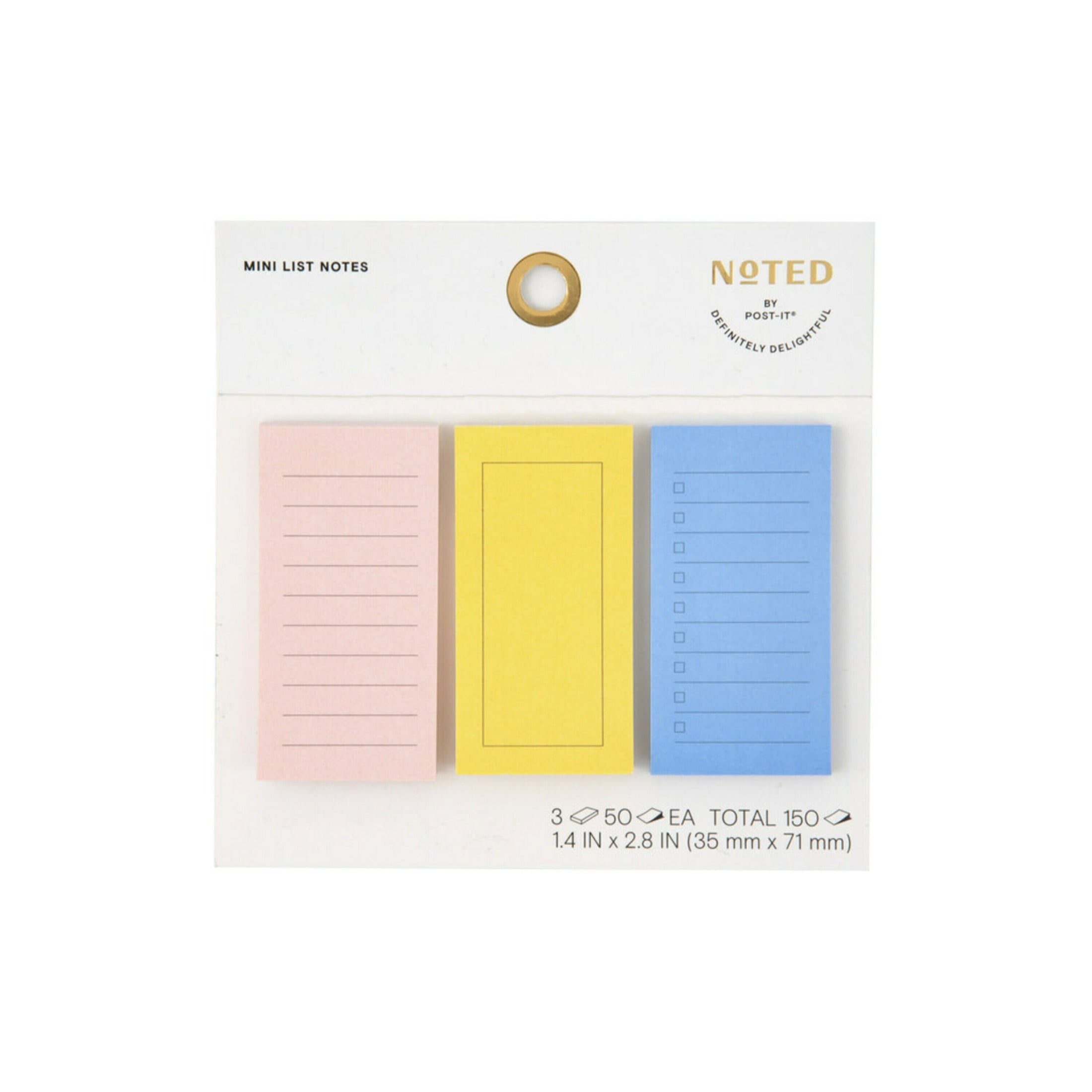 Noted by Post-it, Mini List Notes, Pink, Yellow, Blue, 1.4 in. x 2.8 in ...