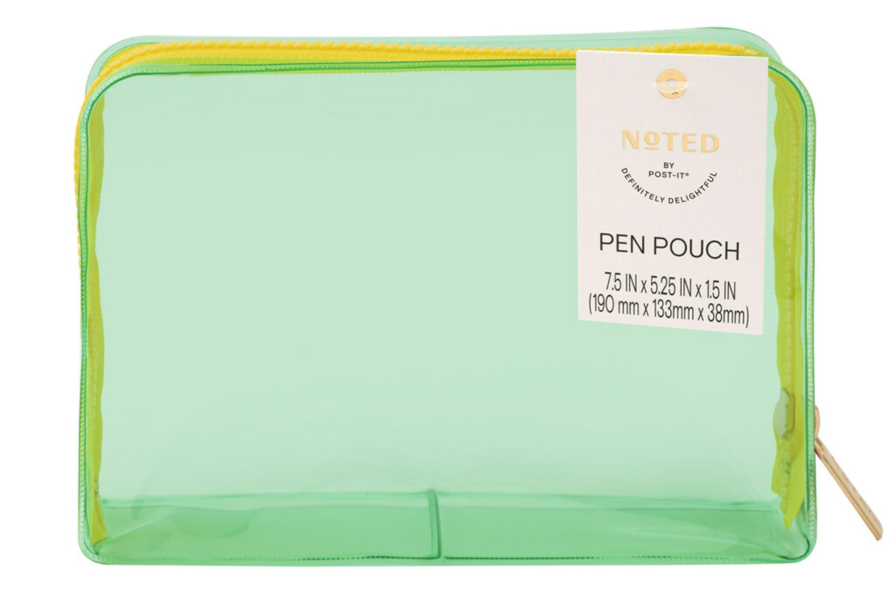 Noted by Post-it® Pen Pouch, Green Transparent Plastic with Zipper, 7.5 ...