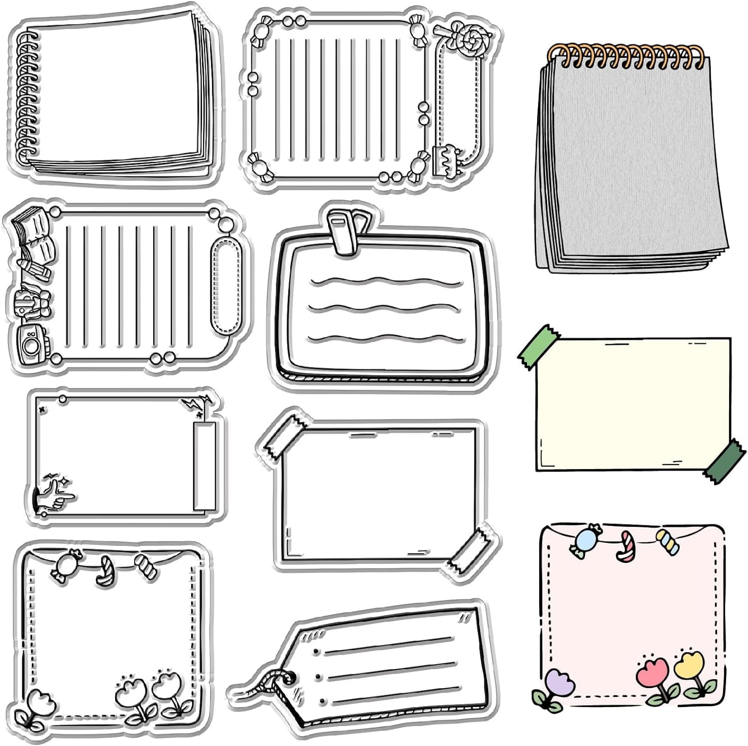 Notepad Clear Rubber Stamps Note Pad Book Label Frame Reusable Retro ...