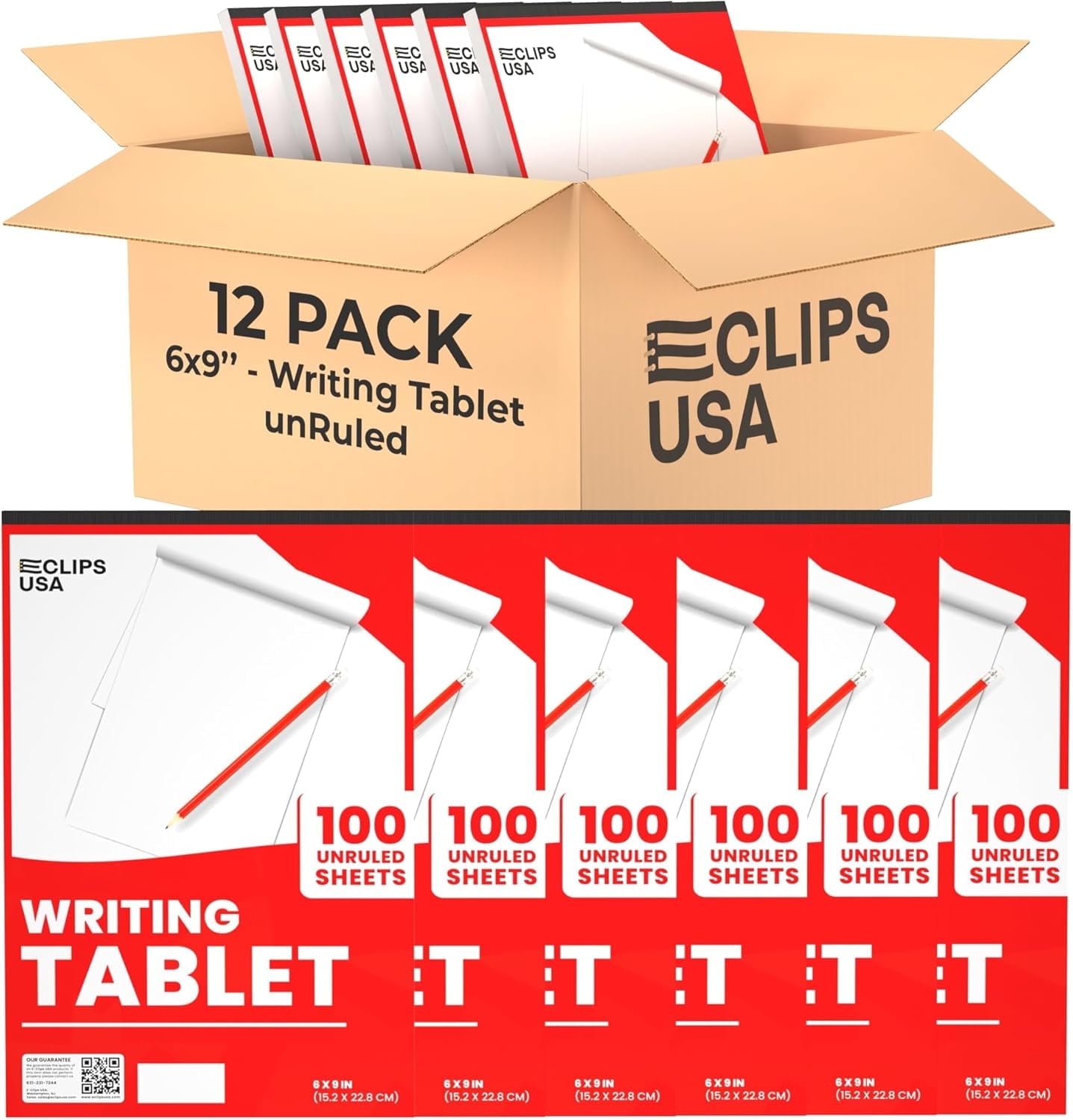 E-CLIPS USA Unruled Writing Tablet Note Pads, 9” x 6”, 100-Sheet Pad ...