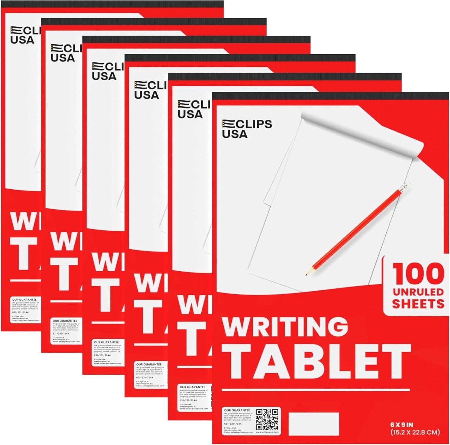E-CLIPS USA Unruled Writing Tablet Note Pads, 9” x 6”, 100-Sheet Pad, 3 ...