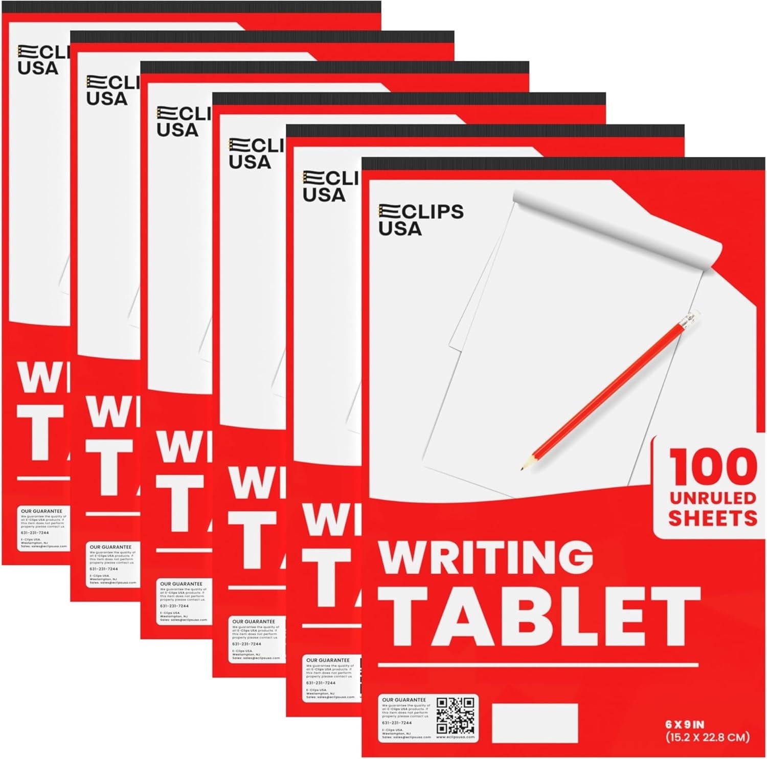 E-CLIPS USA Unruled Writing Tablet Note Pads, 9” x 6”, 100-Sheet Pad, 6 ...
