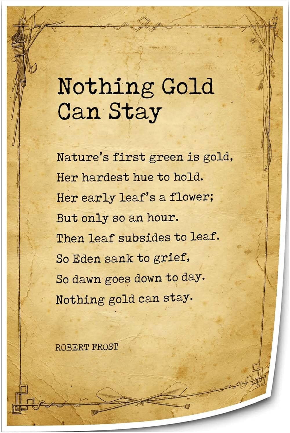 Nothing Gold Can Stay Poem Wall Decor Poetry Prints Vintage Poster ...