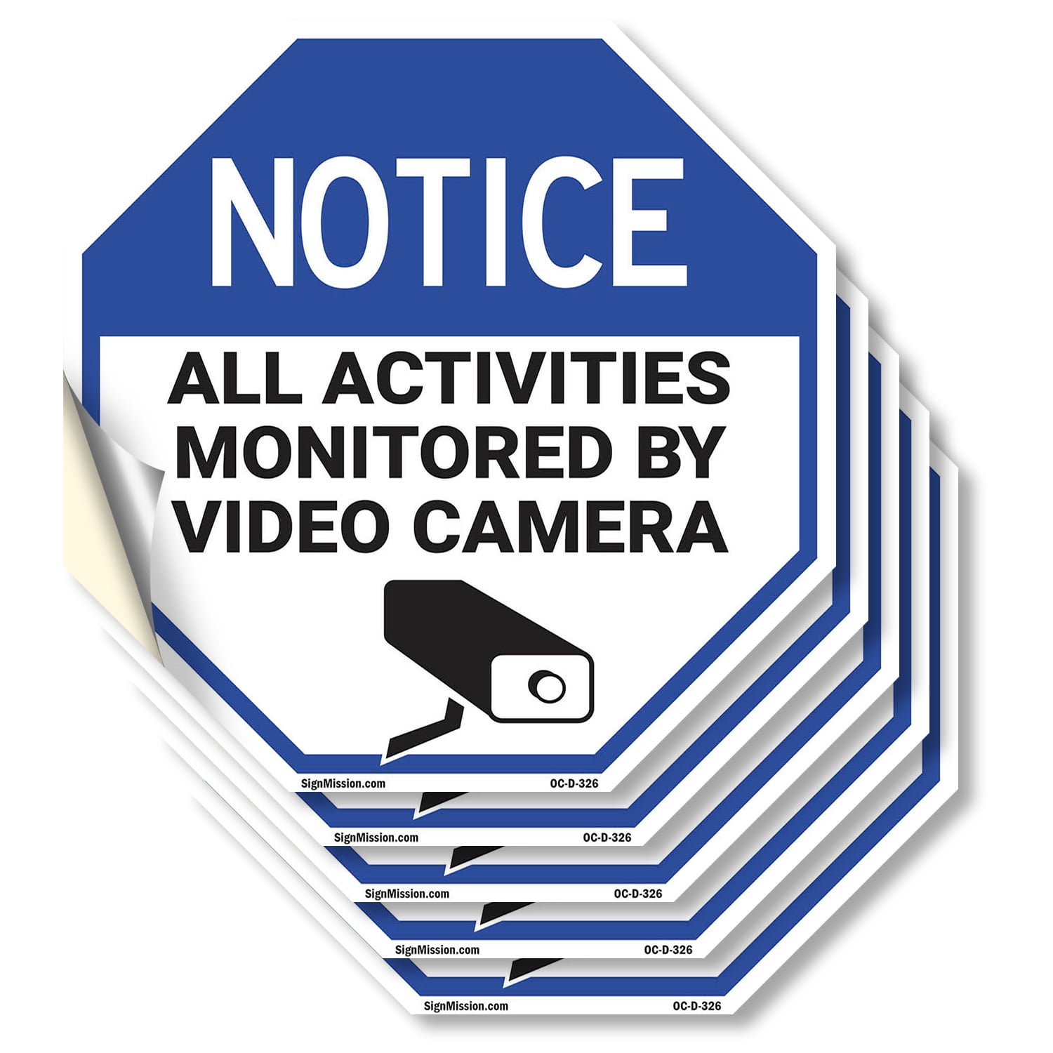 Notice All Activities Monitored by Video Camera (5 Pack) 6 inch X 6 ...