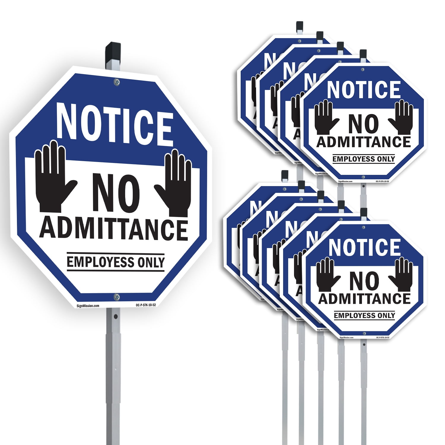 Notice No Admittance Employees Only (10 Pack) 10 inch X 10 inch Octagon ...