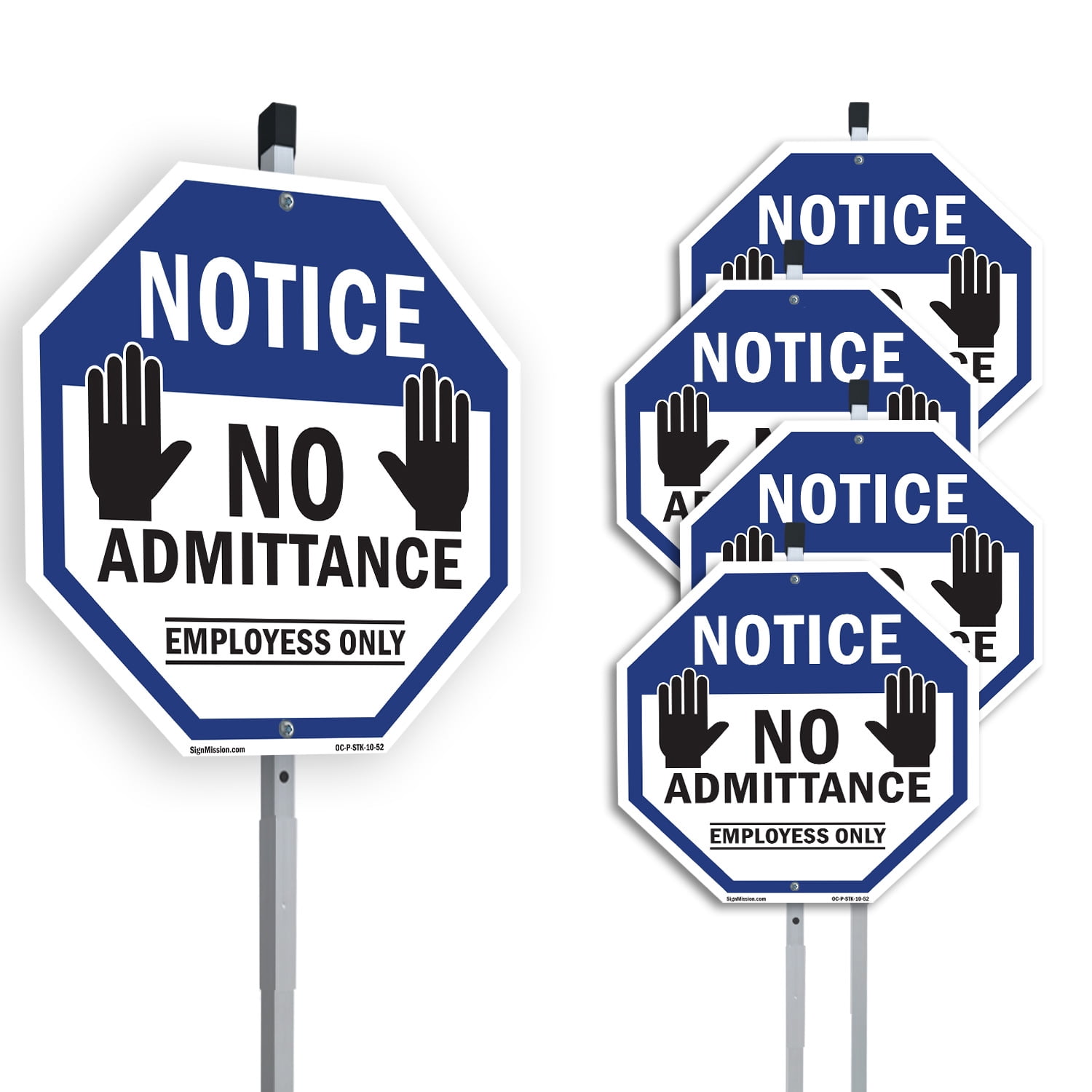 Notice No Admittance Employees Only (5 Pack) 10 inch X 10 inch Octagon ...