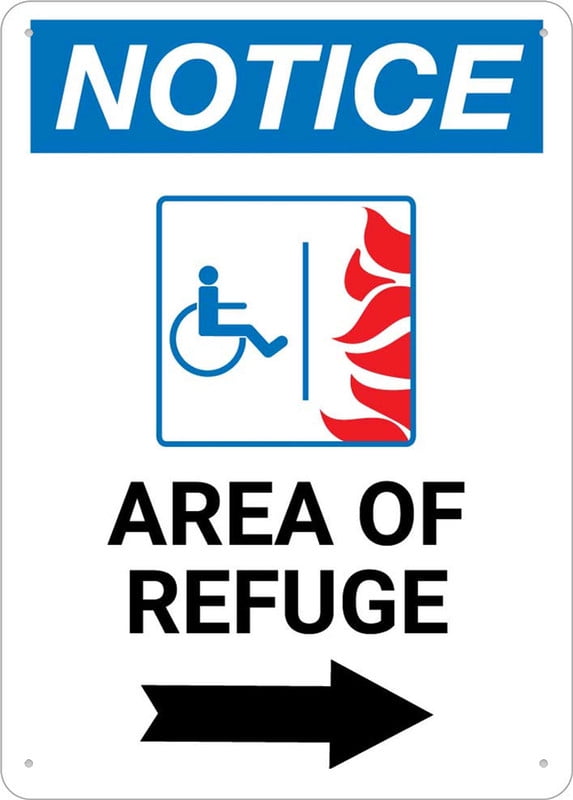 Notice Area Of Refuge With Ada Fire Icon And Right Arrow Portrait Signs ...