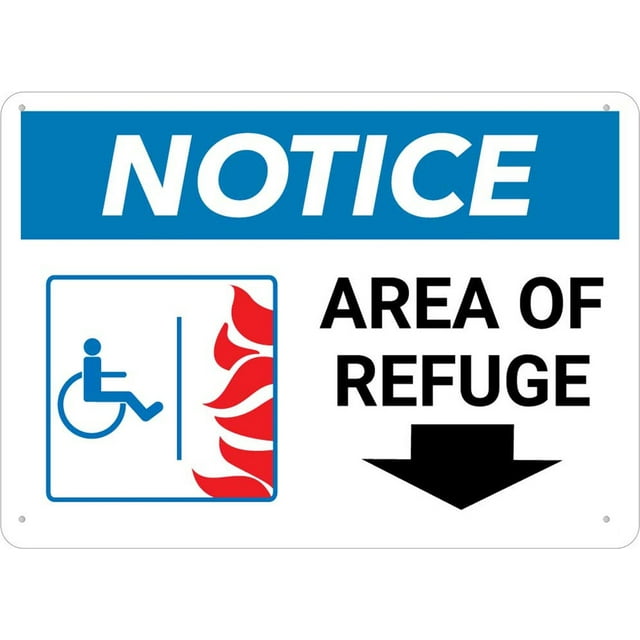 Notice Area Of Refuge With Ada Fire Icon Down Arrow Sign 8 X 12 Inches ...