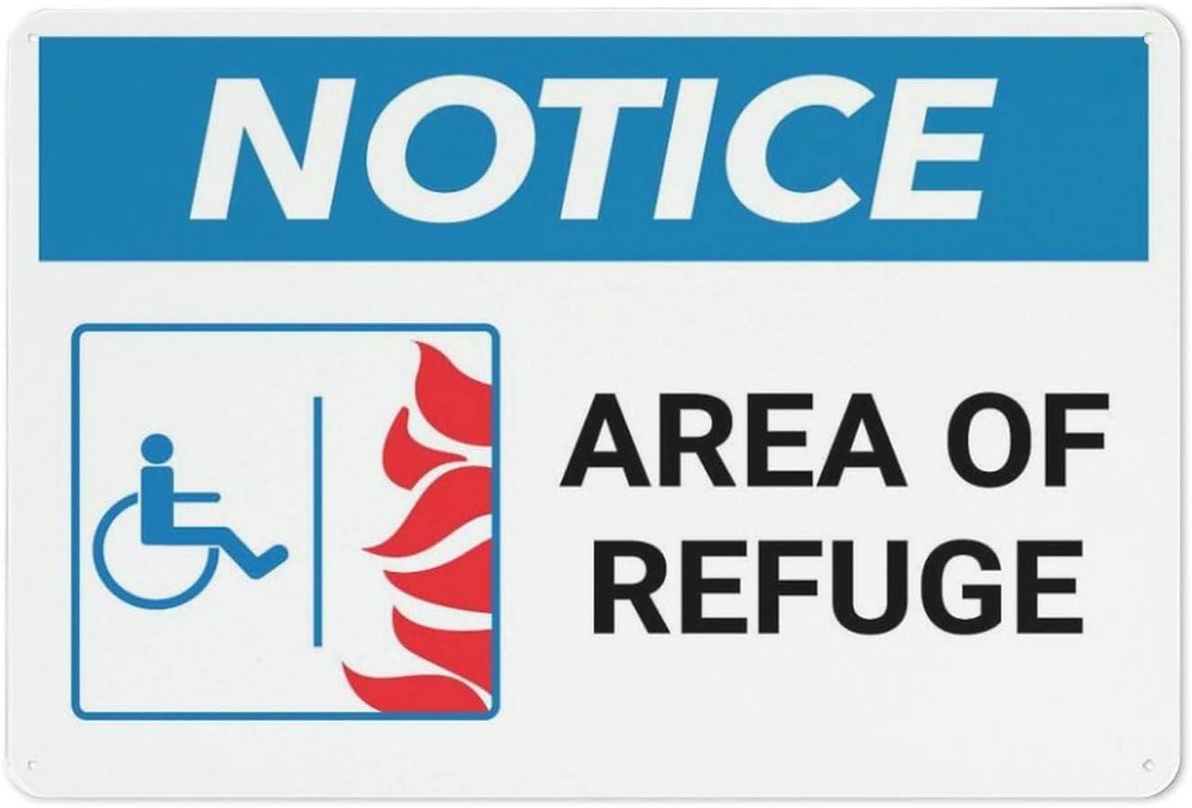 Notice Area Of Refuge With Fire Icon Signs 8X12 Inch Metal Tin Signs ...