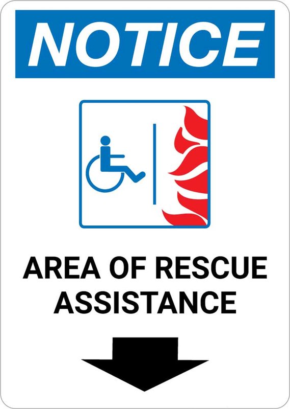 Notice Area Of Rescue Assistance With Ada Fire Icon And Down Arrow ...