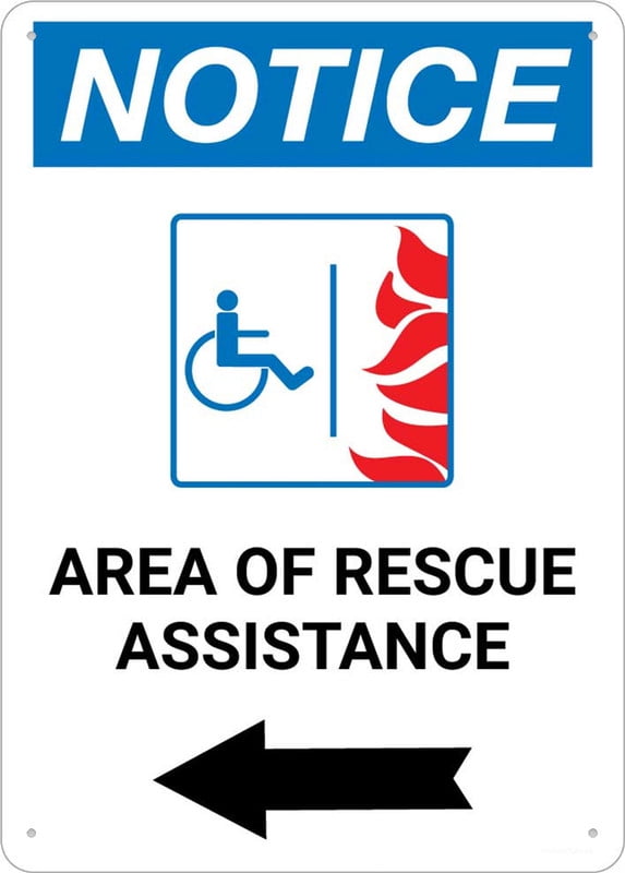 Notice Area Of Rescue Assistance With Ada Fire Icon And Left Arrow ...