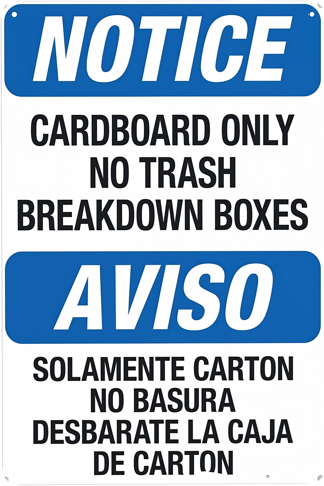 Notice Cardboard Only No Trash Breakdown Boxes Bilingual Tin Sign - 8 ...