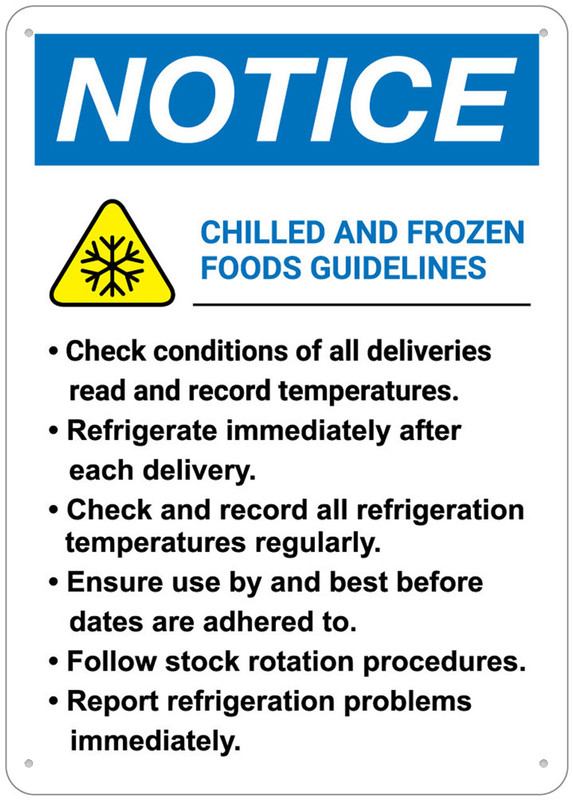 Notice Chilled And Frozen Foods Guidelines Sign Metal Signs 12X8 Inch ...