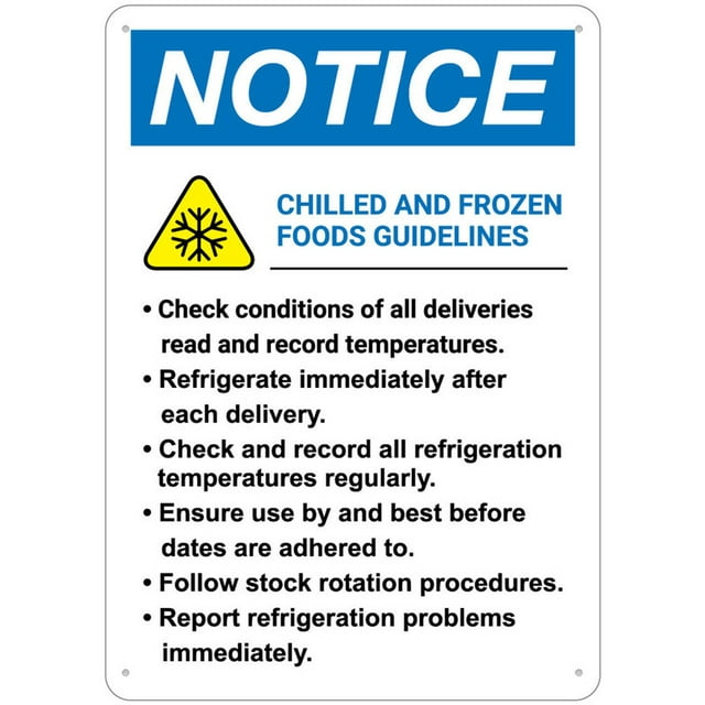 Notice Chilled And Frozen Foods Guidelines Sign Metal Signs 12X8 Inch ...
