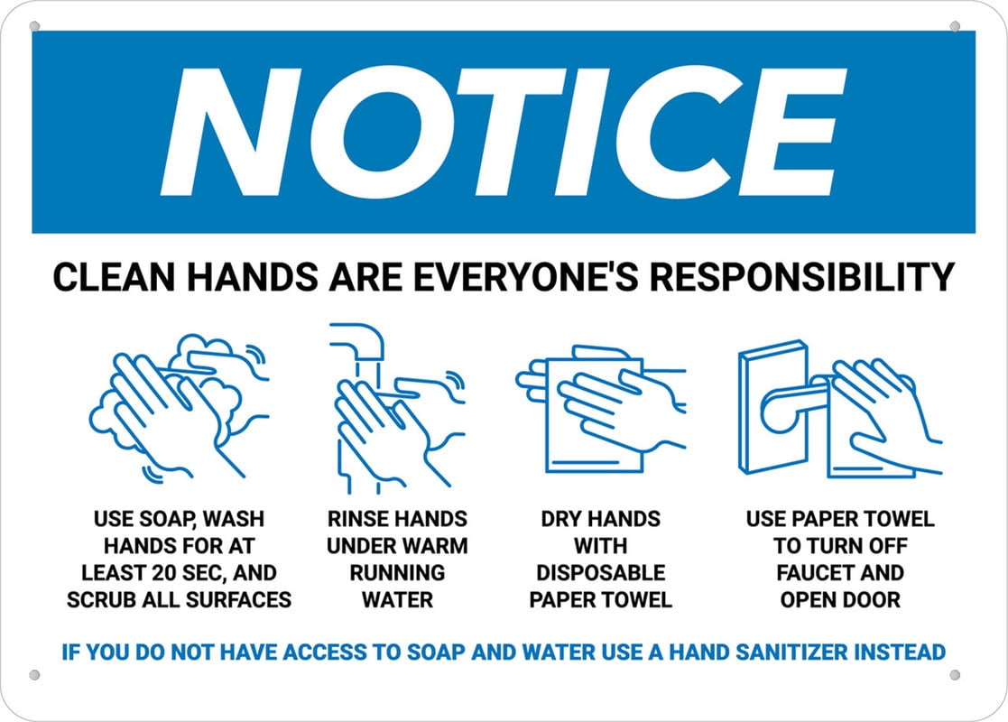 Notice Clean Hands Are Everyones Responsibility Sign 12X8 Inches Metal ...