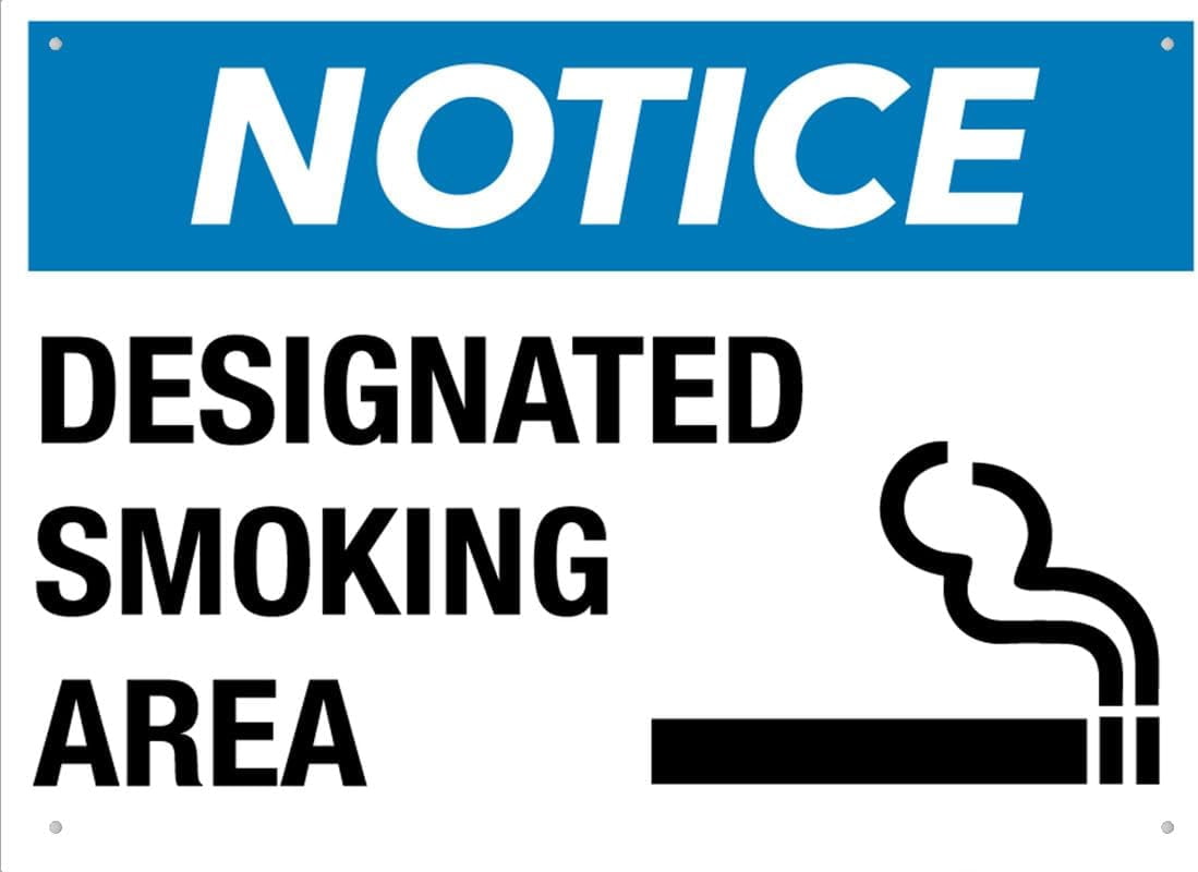 Notice Designated Smoking Area Wall Sign For House 12 X 8 in Yard Sign ...