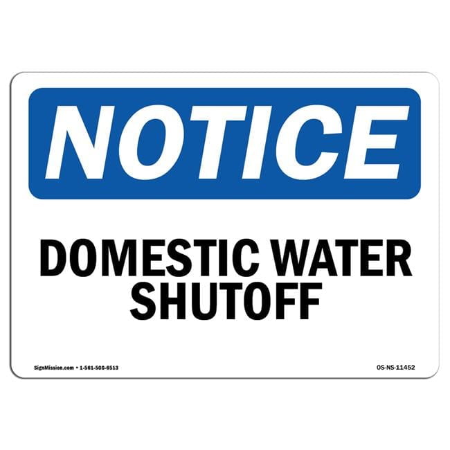 Notice Domestic Water Shutoff OSHA Decal Sign - Walmart.com