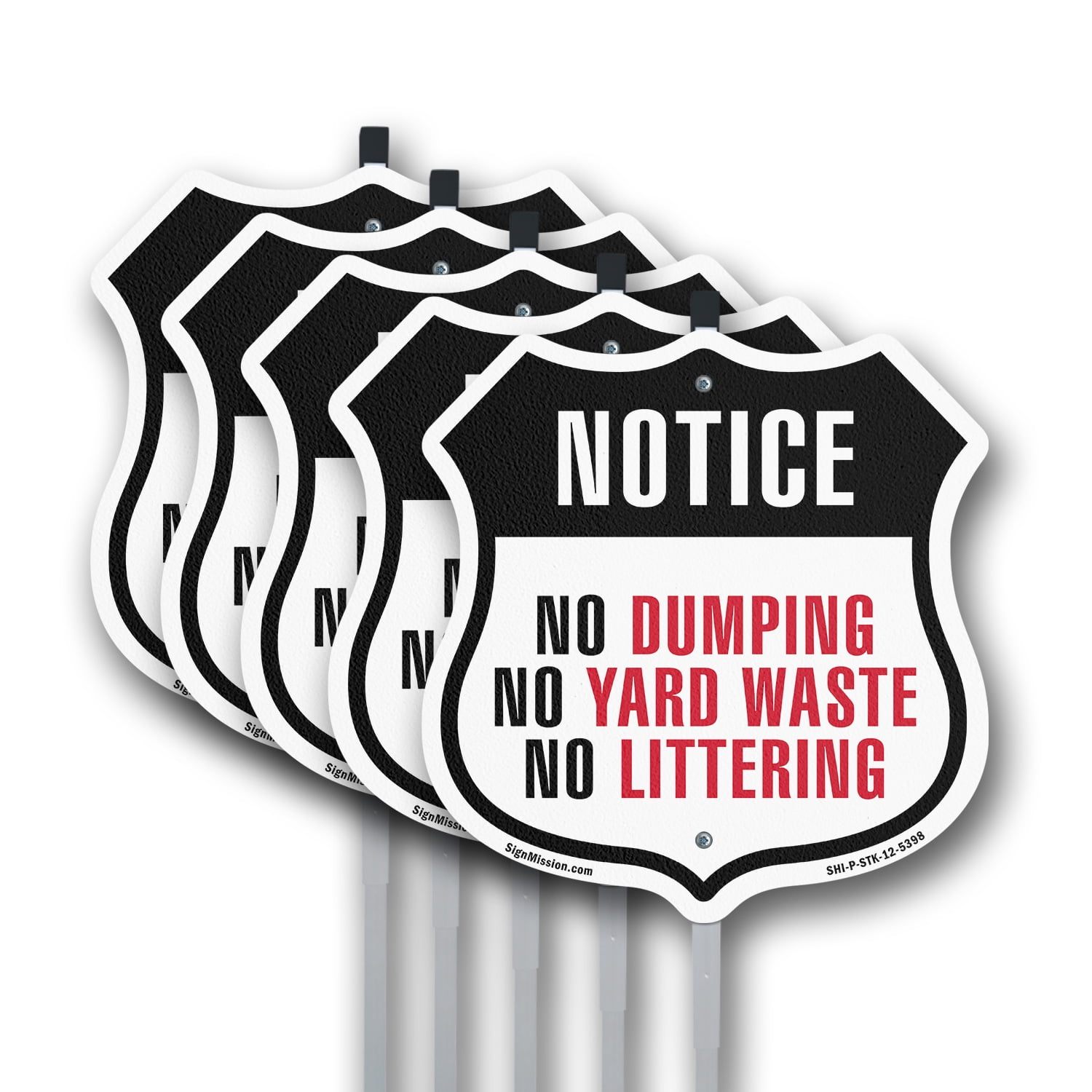 Notice No Dumping No Yard Waste No Littering (5 Pack) 12 inch X 12 inch ...