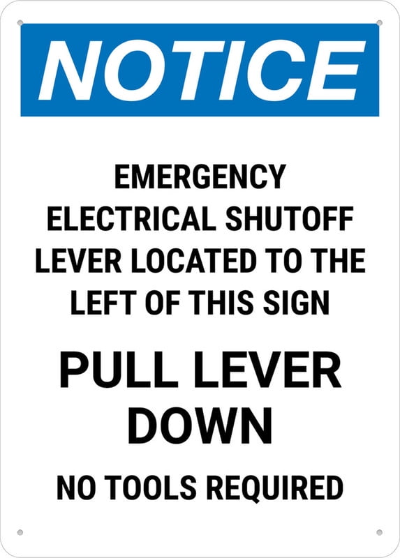 Notice Emergency Electrical Shutoff Lever Portrait Sign 8X12 Inch Rust ...