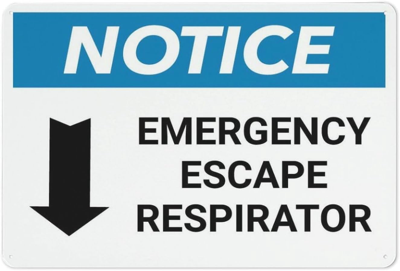 Notice Emergency Escape Respirator With Down Arrow Sign Metal 12"X8 ...
