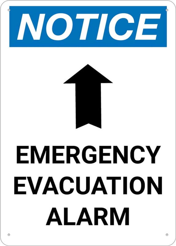 Notice Emergency Evacuation Alarm With Up Arrow Portrait 8 X 12 Inches ...
