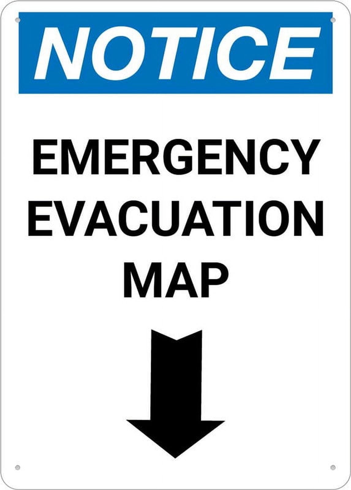 Notice Emergency Evacuation Map With Down Arrow Portrait Metal 8X12 ...