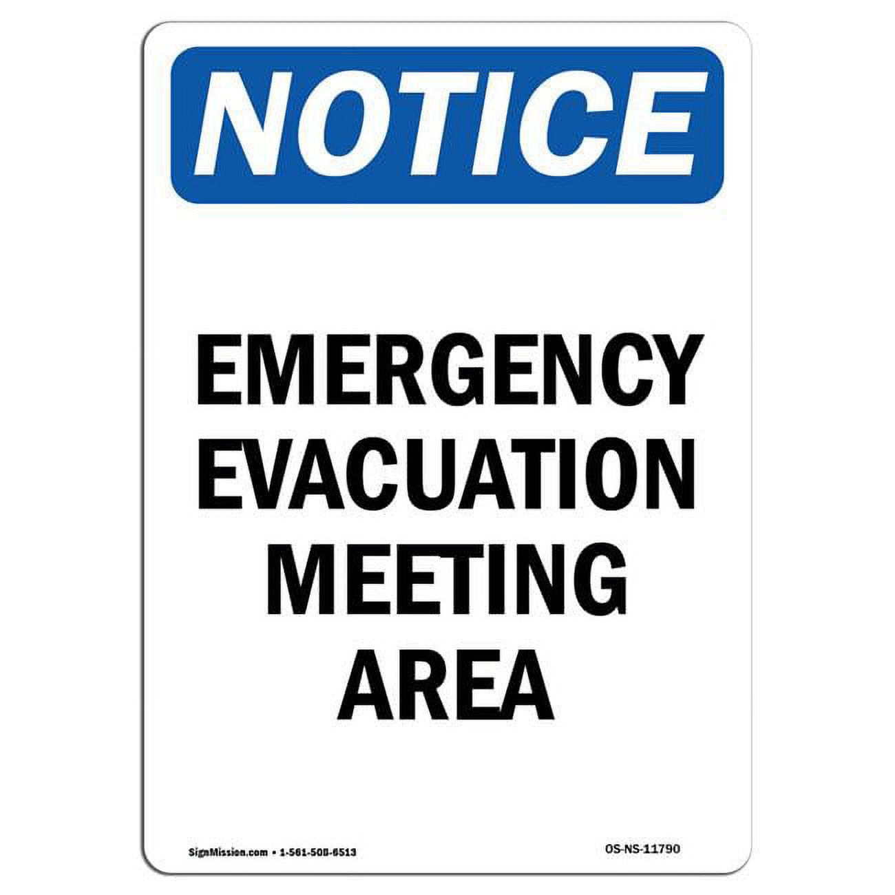 Notice Emergency Evacuation Meeting Area OSHA Plastic Sign - Walmart.com