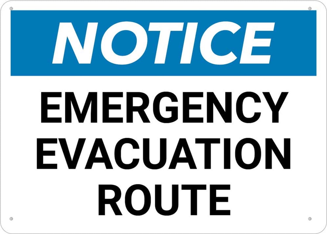 Notice Emergency Evacuation Route Sign Metal 12X8 Inch Rust Free ...