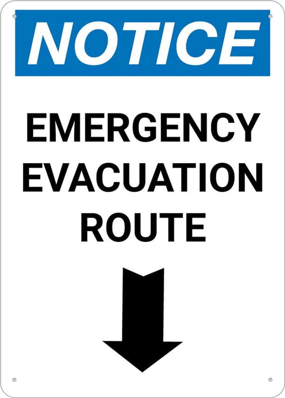 Notice Emergency Evacuation Route With Down Arrow Portrait Outdoor ...