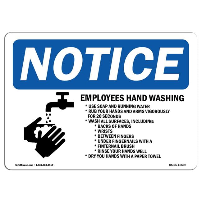 Notice Employee Hand Washing OSHA Decal Sign - Walmart.com