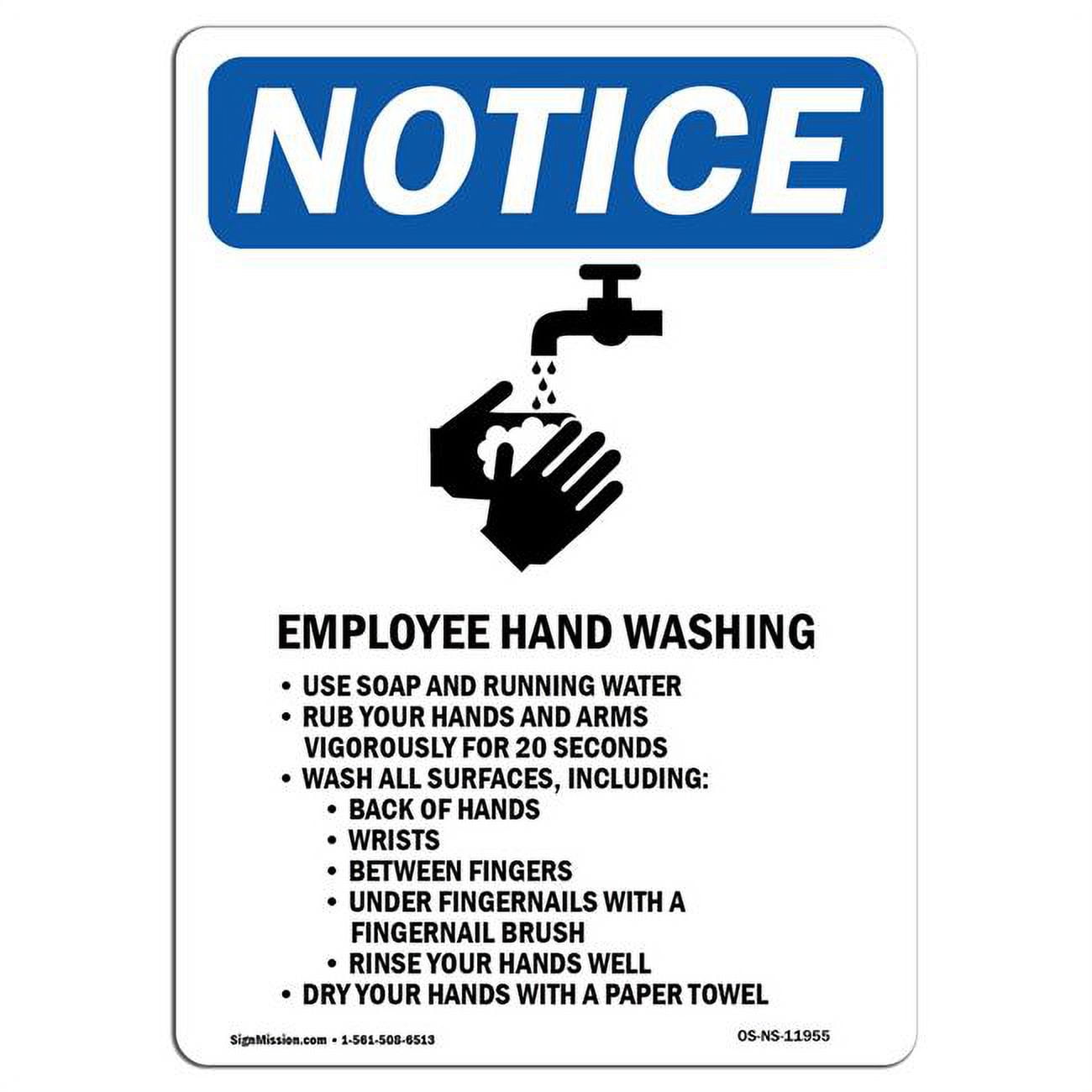 Notice Employee Hand Washing OSHA Plastic Sign - Walmart.com