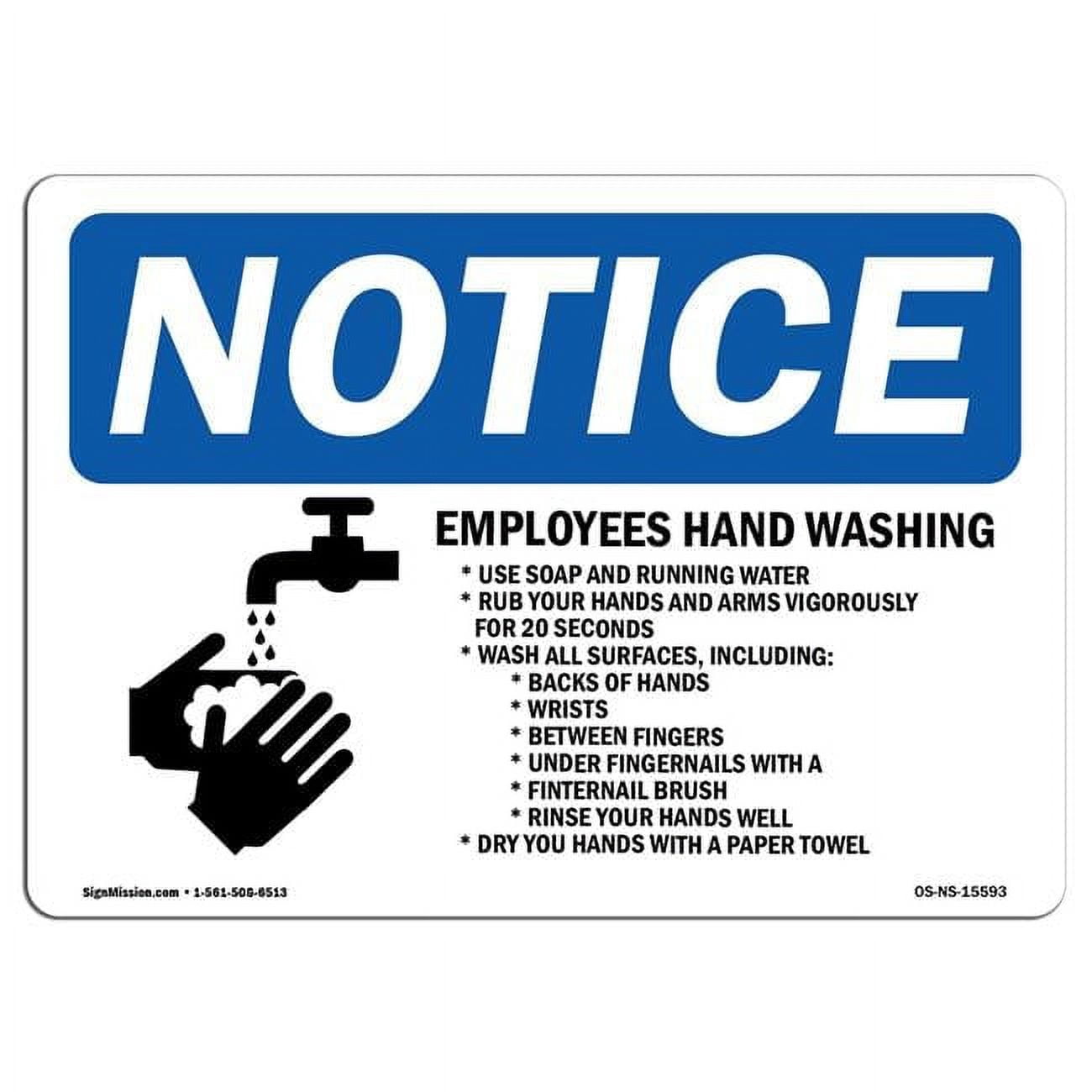 Notice Employee Hand Washing OSHA Sign - Walmart.com