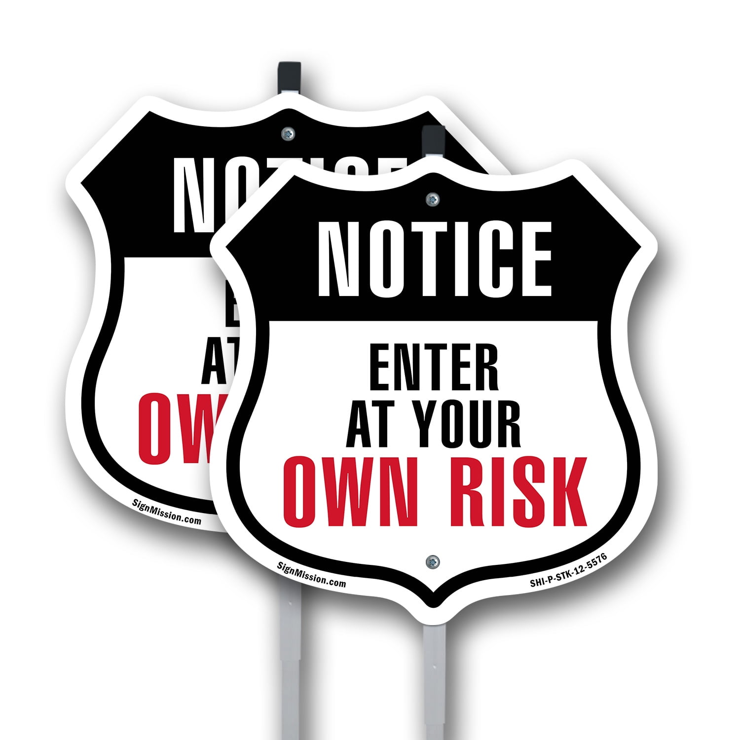 Notice Enter at Your Own Risk (2 Pack) 12 inch X 12 inch Shield Shaped ...