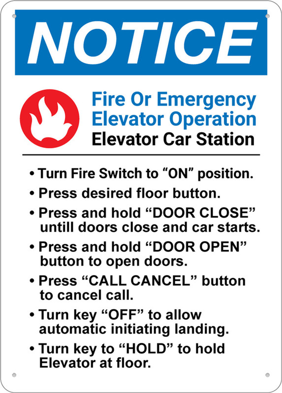 Notice Fire Or Emergency Elevator Operation Sign 8"X12" Rust Free ...