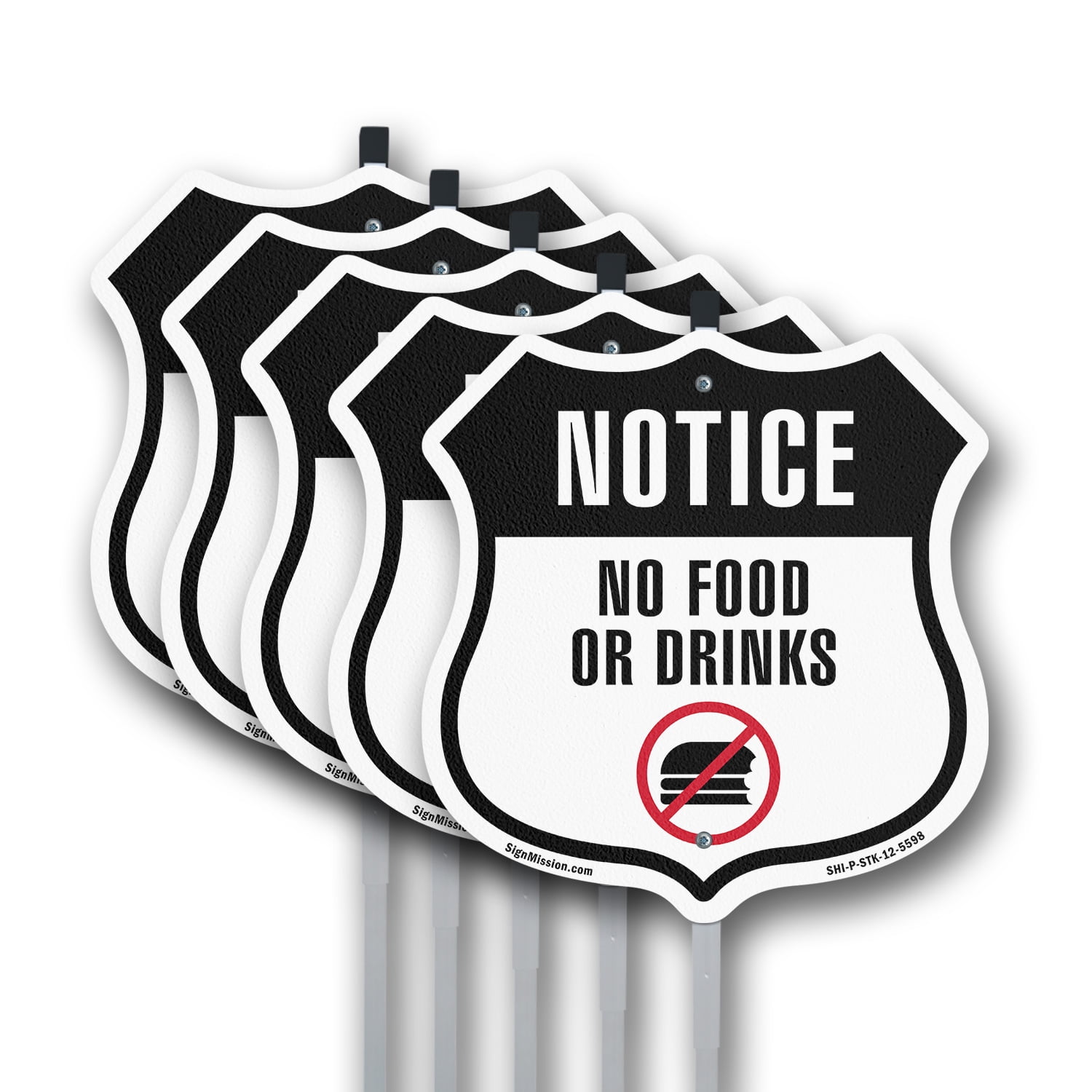 Notice No Food Or Drinks (5 Pack) 12 inch X 12 inch Shield Shaped ...