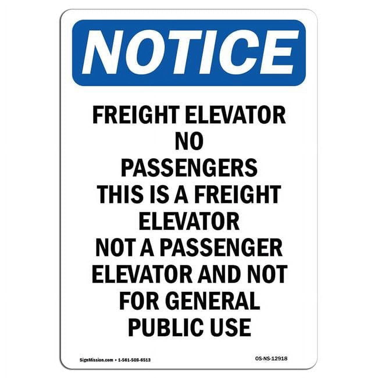 Notice Freight Elevator No Passengers OSHA Plastic Sign - Walmart.com