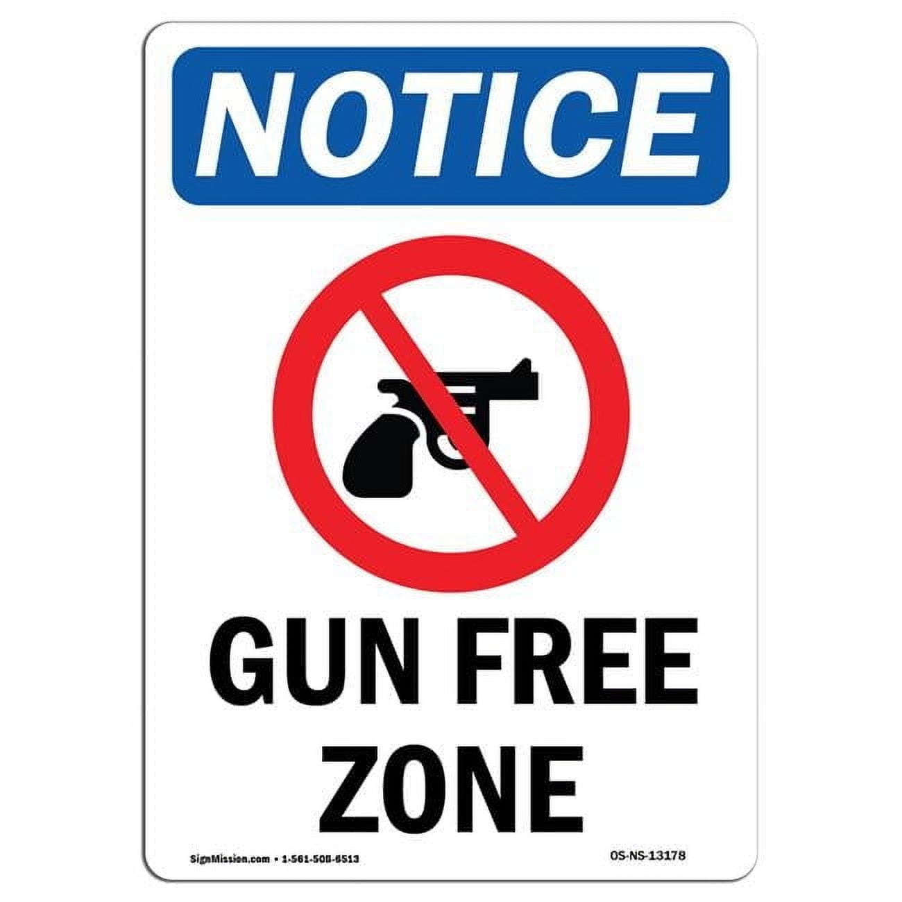 Notice Gun Free Zone OSHA Sign with Symbol - Walmart.com