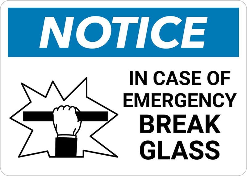 Notice In Case Of Emergency Break Glass Sign Rustic Metal Tin Sign Home ...