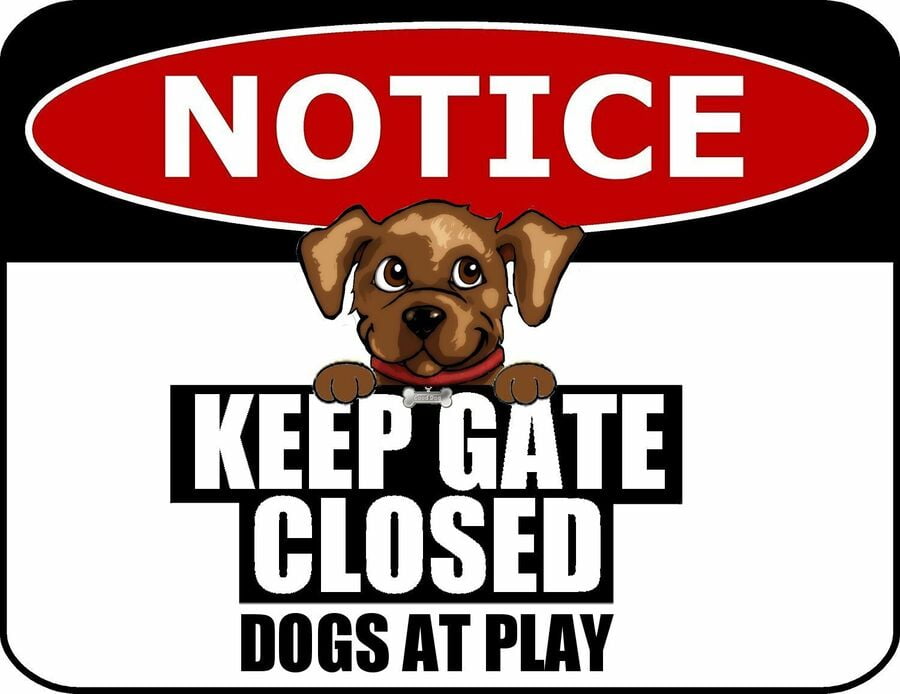 Notice Keep Gate Closed Dogs at Play Extremely Cute Metal Aluminum Sign ...