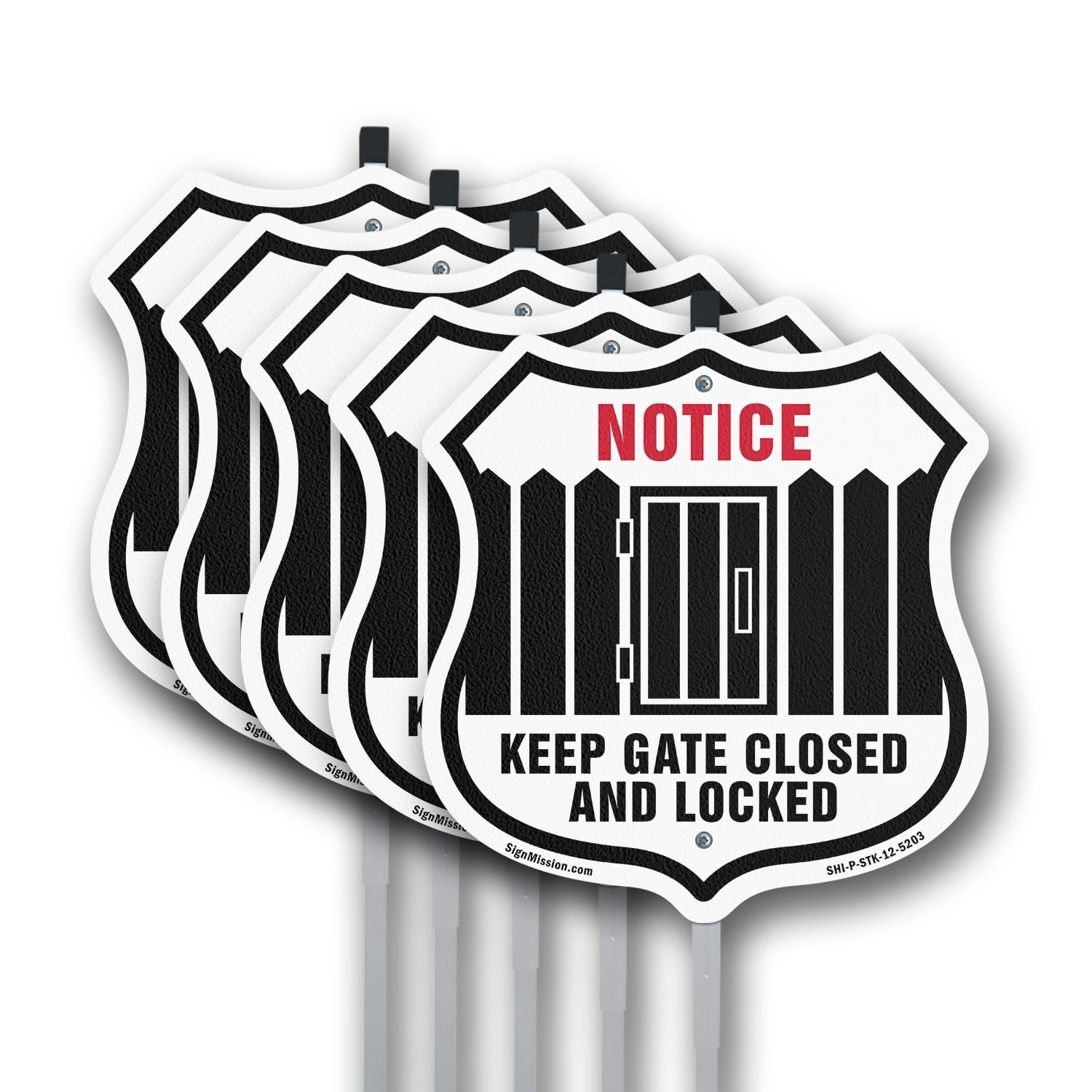 Notice Keep Gate Closed And Locked (5 Pack) 12 inch X 12 inch Shield ...