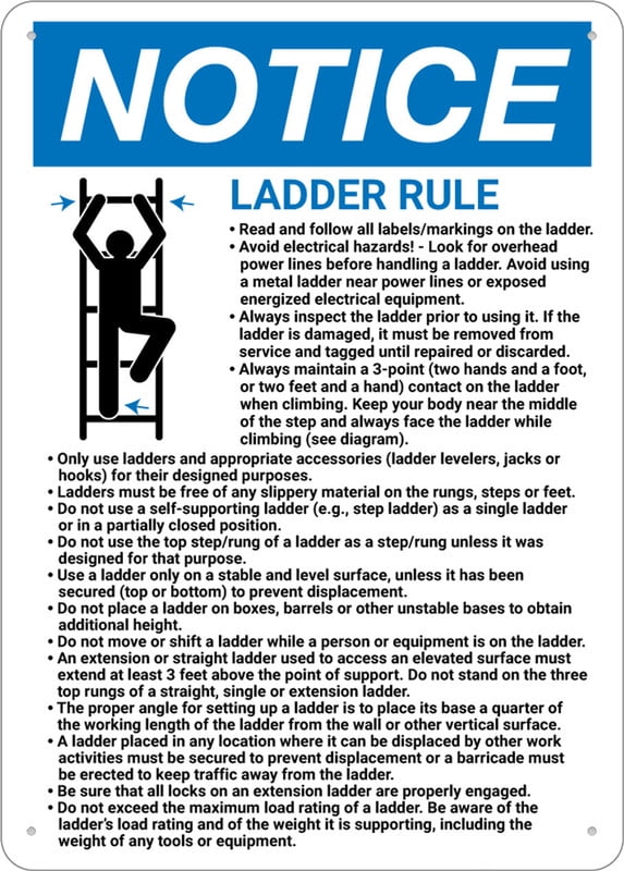 Notice Ladder Rule Sign Metal 12X8 Inch Rust Free Aluminum, Uv Printed ...