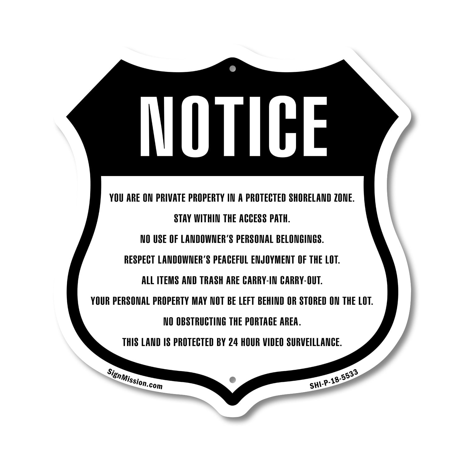 Notice Landowner Rules Shoreland Zone 6 inch X 6 inch Shield Shaped ...