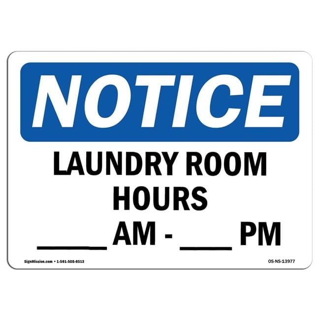 Notice Laundry Room Hours AM - PM OSHA Sign - Walmart.com