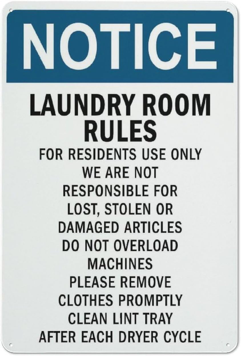 Notice Laundry Room Rules Retro Aluminum Sign Metal Tin Sign Vintage ...