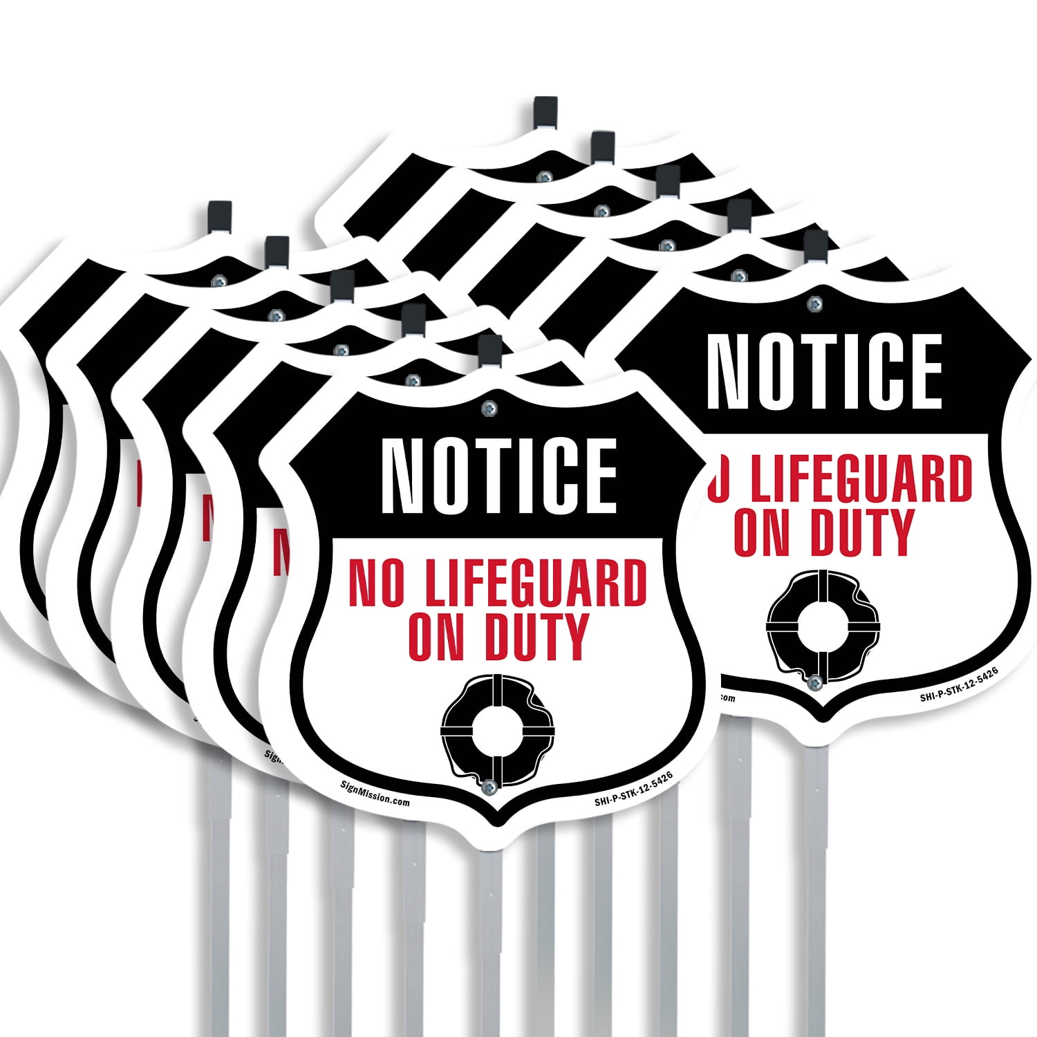 Notice No Lifeguard on Duty (10 Pack) 12 inch X 12 inch Shield Shaped ...