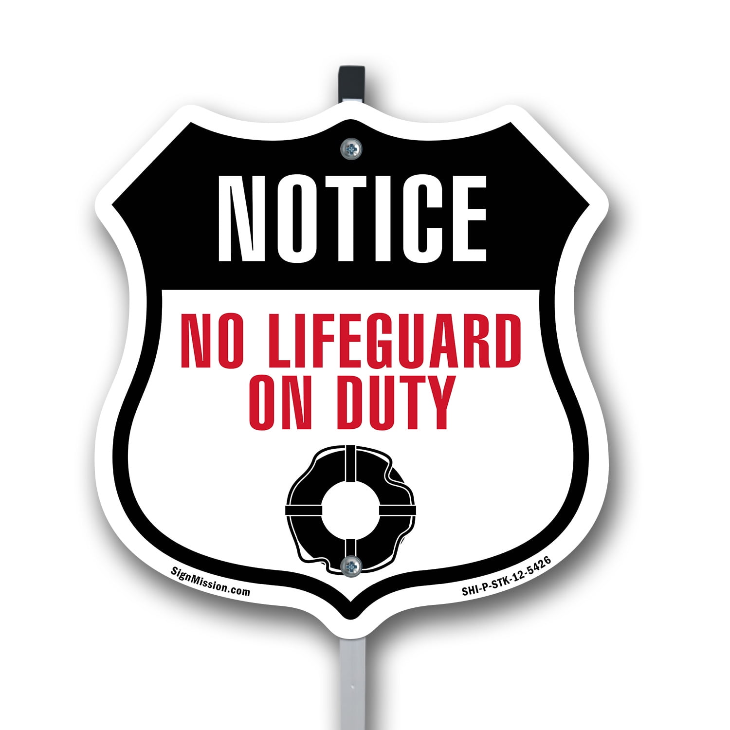 Notice No Lifeguard on Duty 12 inch X 12 inch Shield Shaped Commercial ...
