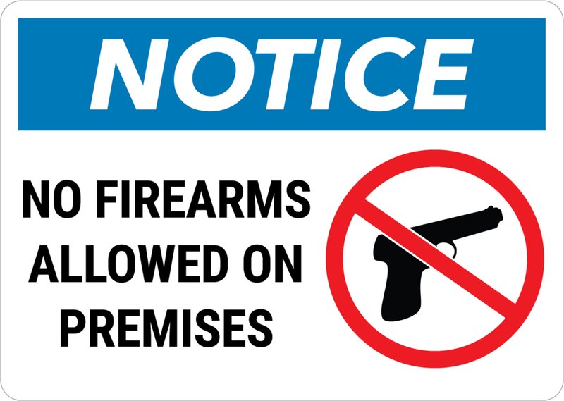 Notice No Firearms Allowed Premises Sign Metal 12"X8" Rust Free ...